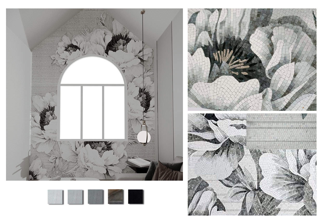 White Rose Mosaic Wall - Creating Custom Art - MEC - Bespoke Luxury Mosaics