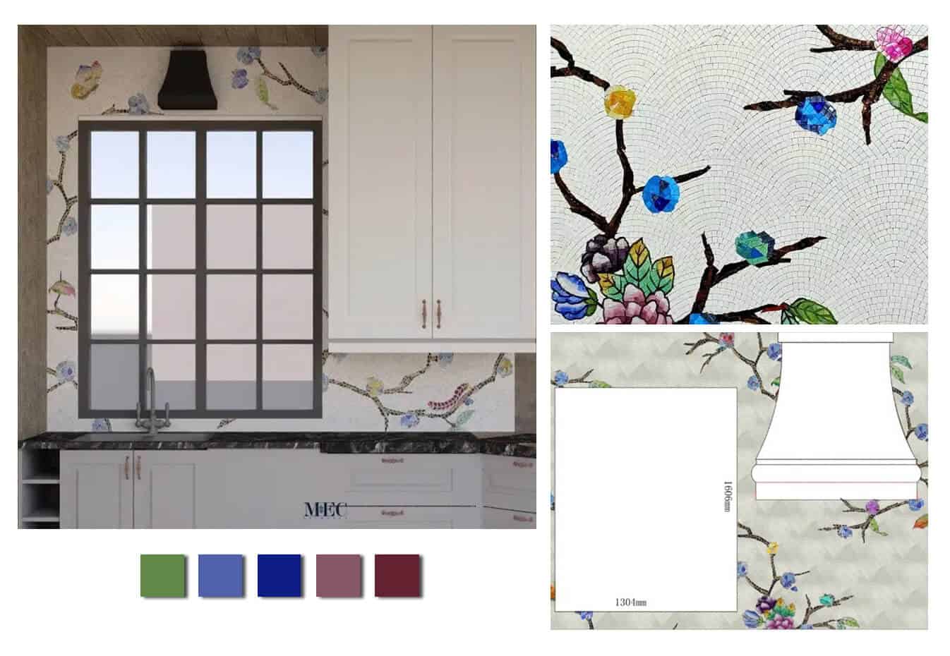 Custom Glass Tile Backsplash—Cherry Blossoms and Butterfly Mosaic for a ...