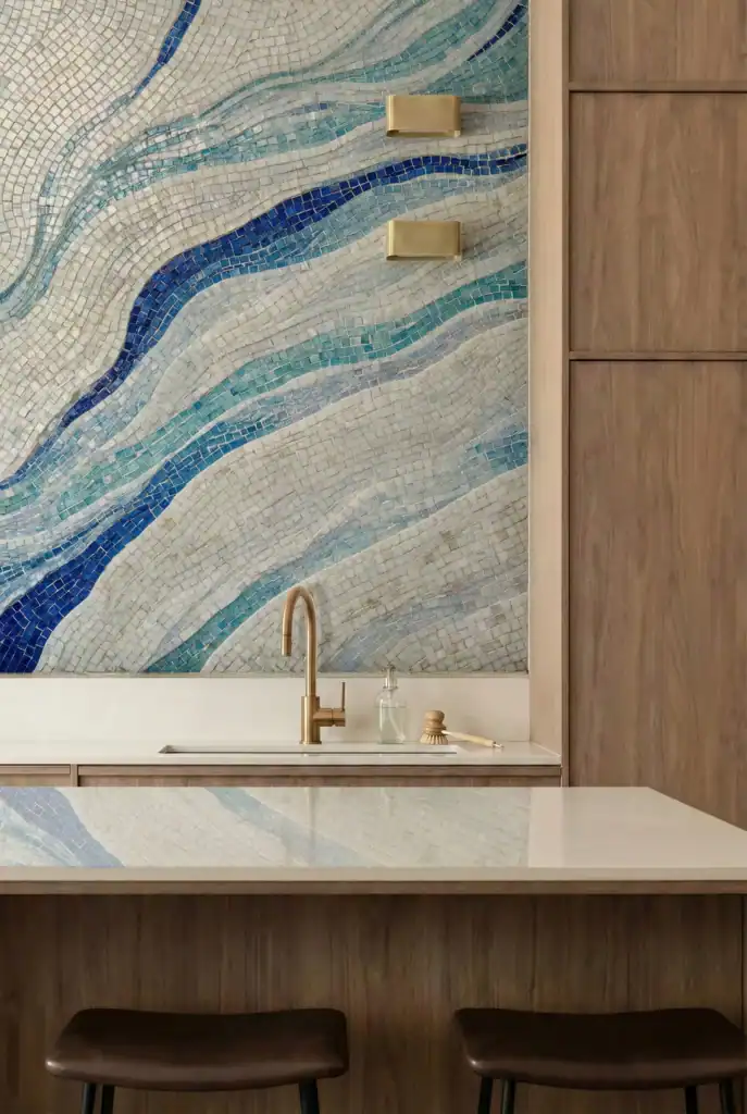 Cerulean Cascade Mosaic Wall - MEC Artworks